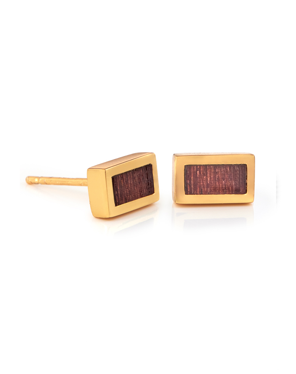 Gold & Wood Bar Stud Earring - Wood Anniversary Gift for Wife
