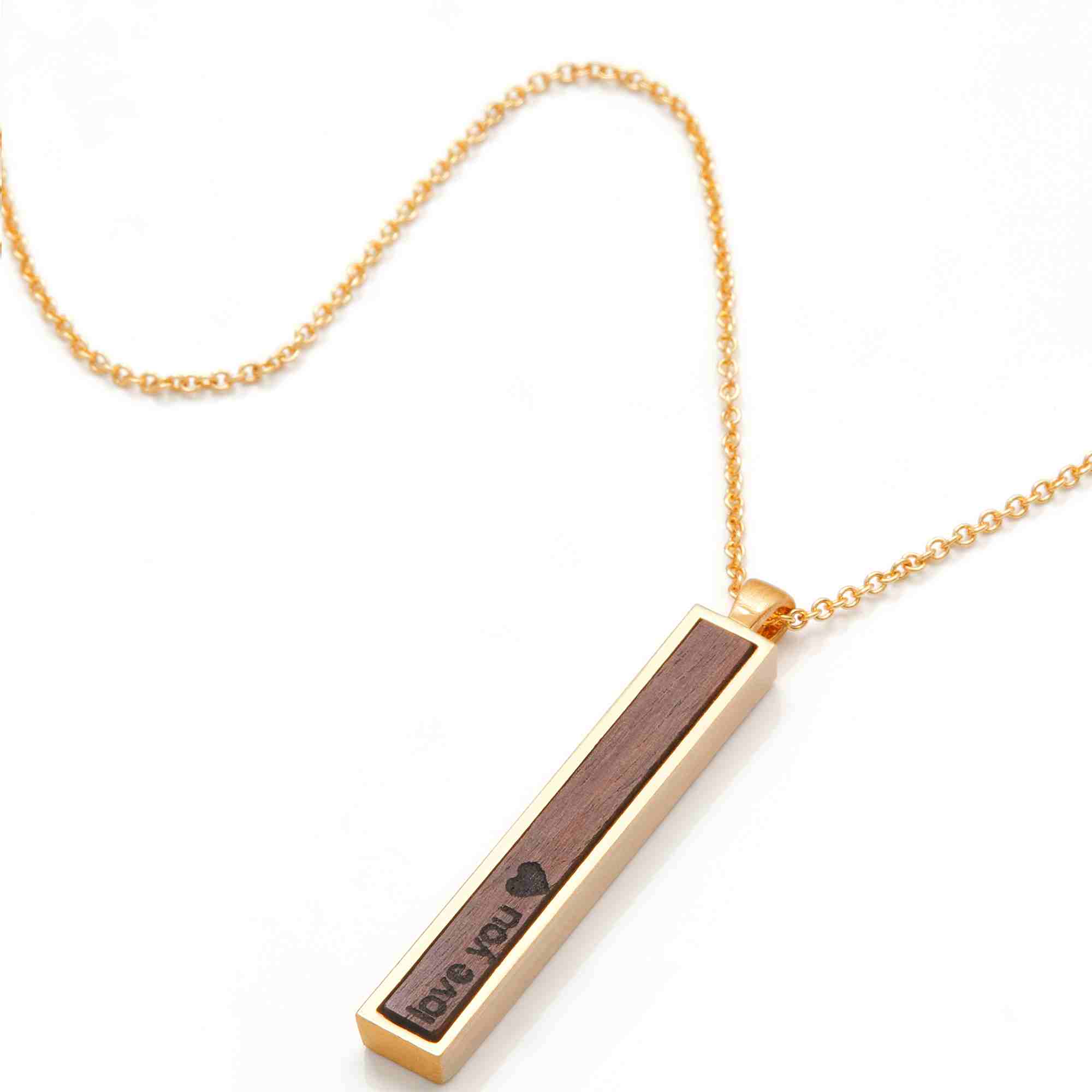 Gold Bar Pendant - Perfect 5th Anniversary Gift for Wife - Wood Jewelry
